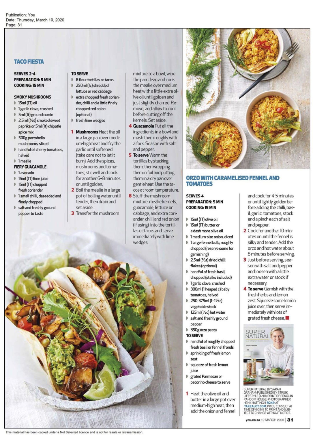 YOU Magazine Feature - Sarah Graham Food